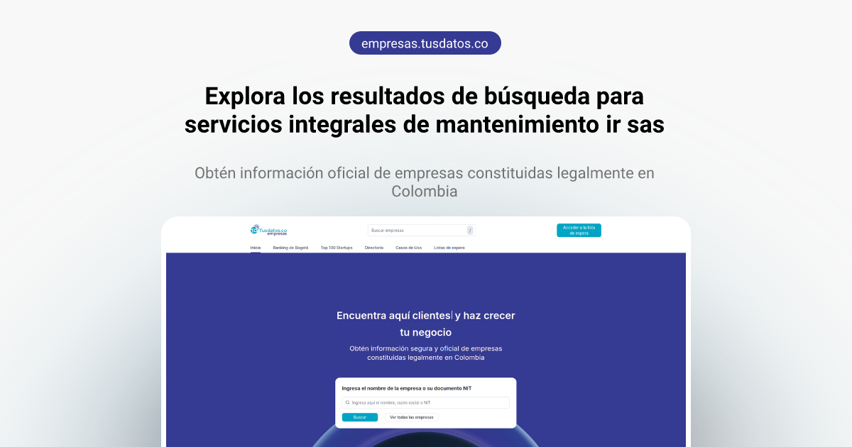servicios integrales de mantenimiento ir sas | Tusdatos Empresas